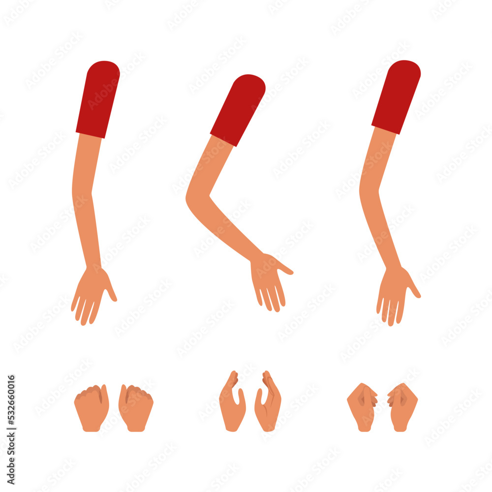 Human arms and palms in various poses set. Teenage body parts ...