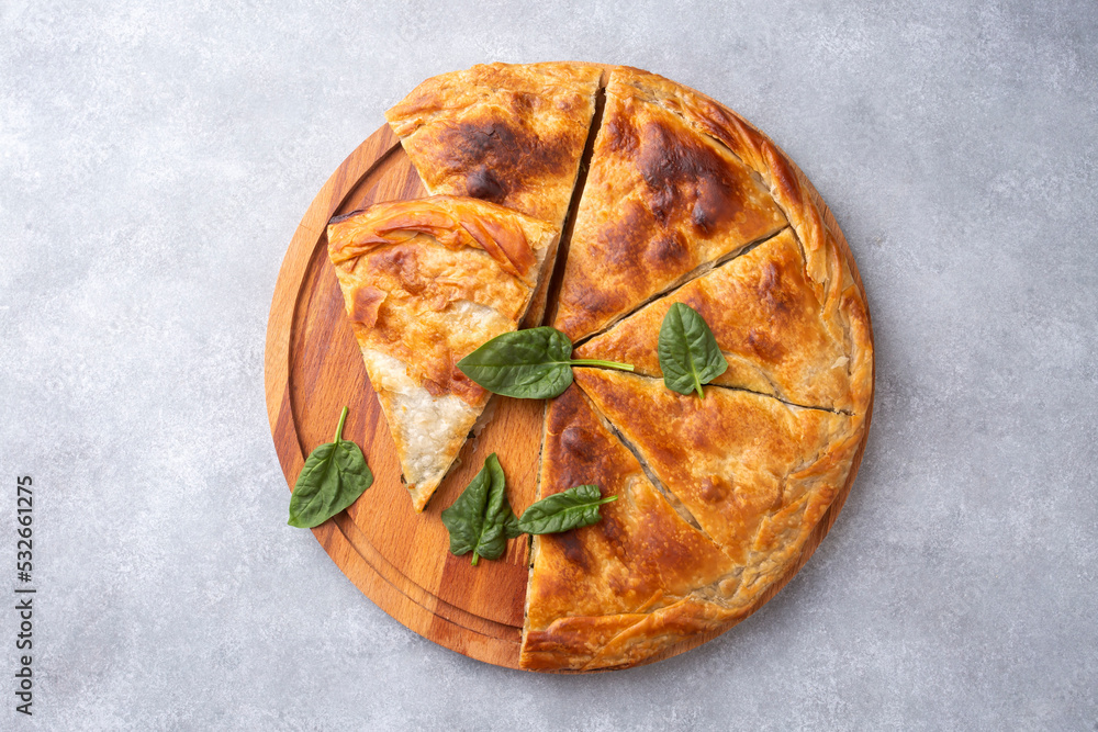 Spanakopita, greek phyllo pastry pie with spinach and feta cheese ...