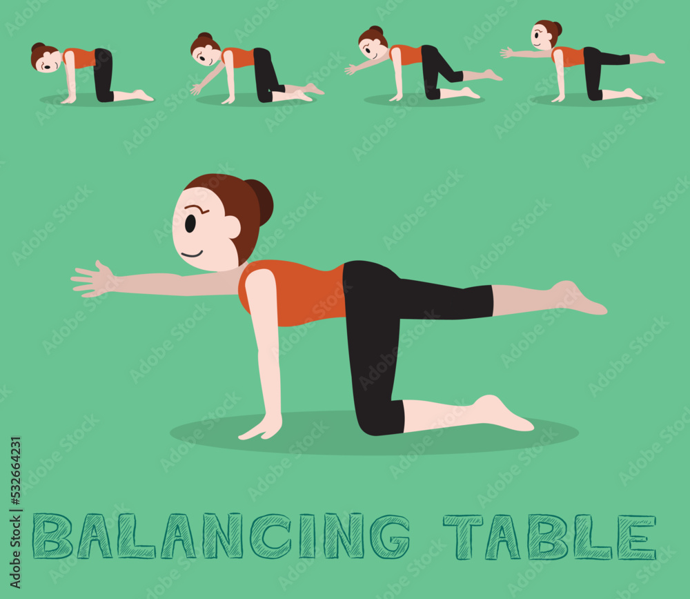 Yoga Tutorial Balancing Table Pose Cartoon Vector Illustration Stock ...