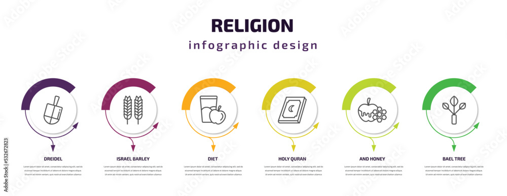 religion infographic template with icons and 6 step or option. religion ...