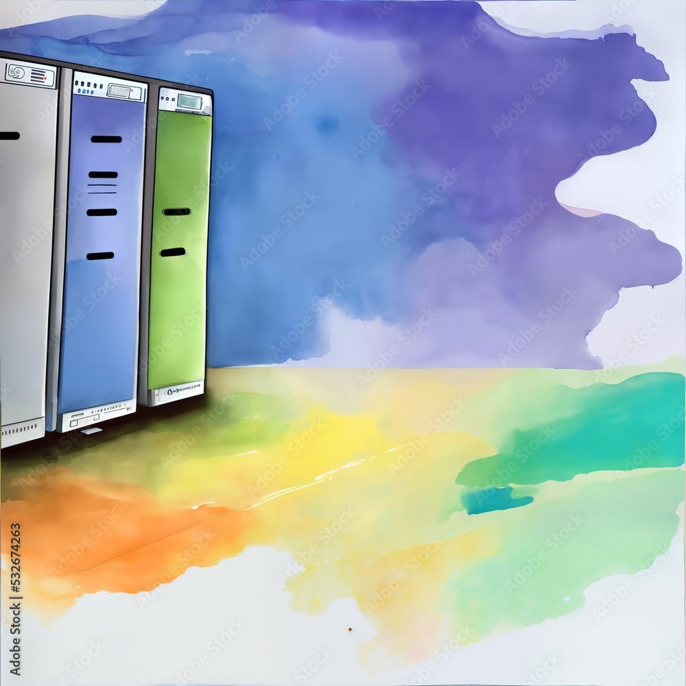 watercolor painting of a few racks in a datacenter created with ...