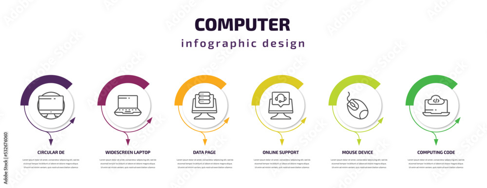 computer infographic template with icons and 6 step or option. computer ...