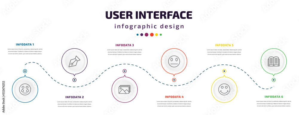 user interface infographic element with icons and 6 step or option ...