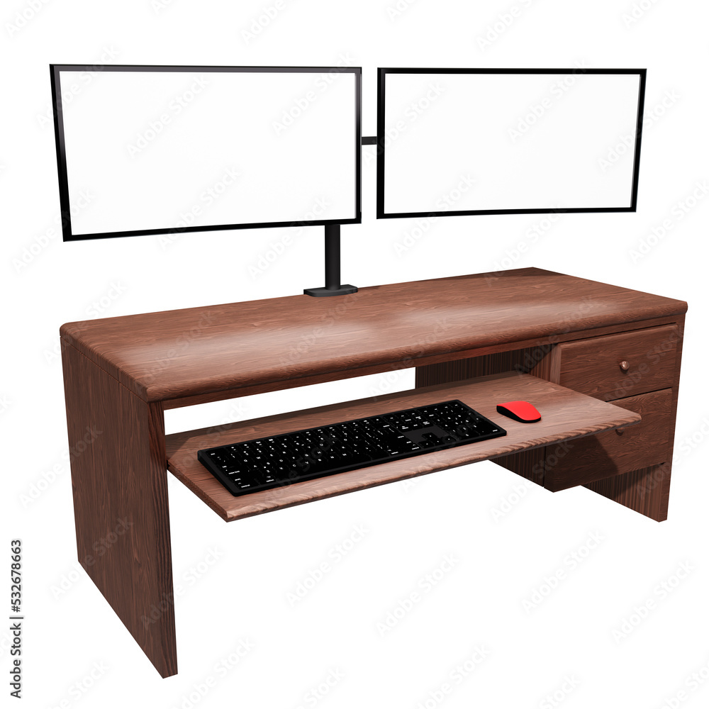 Office desk, computer desk with wood grain surface, with drawers and ...