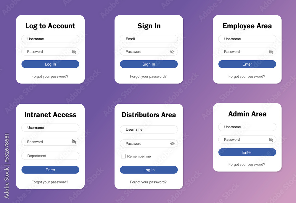 different sign in or login in boxes: customer area in two versions ...