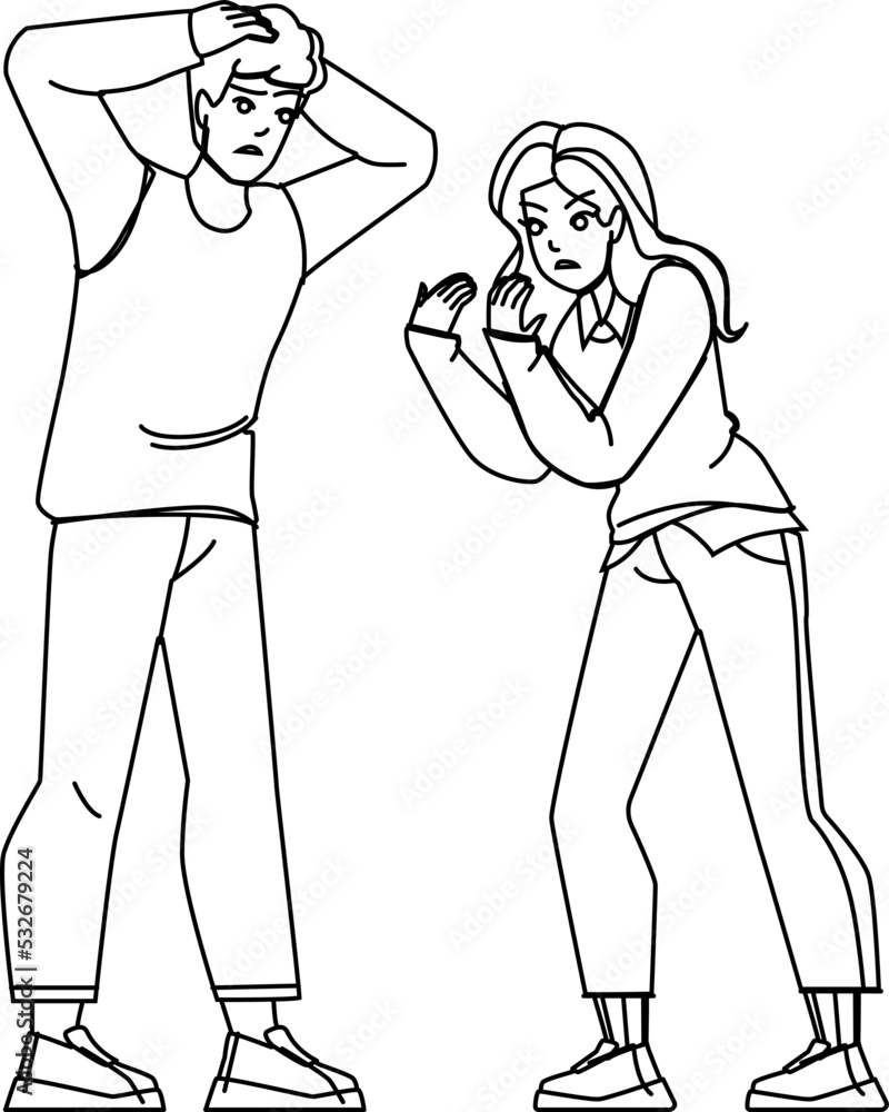 couple yelling line pencil drawing vector. woman man, angry ...