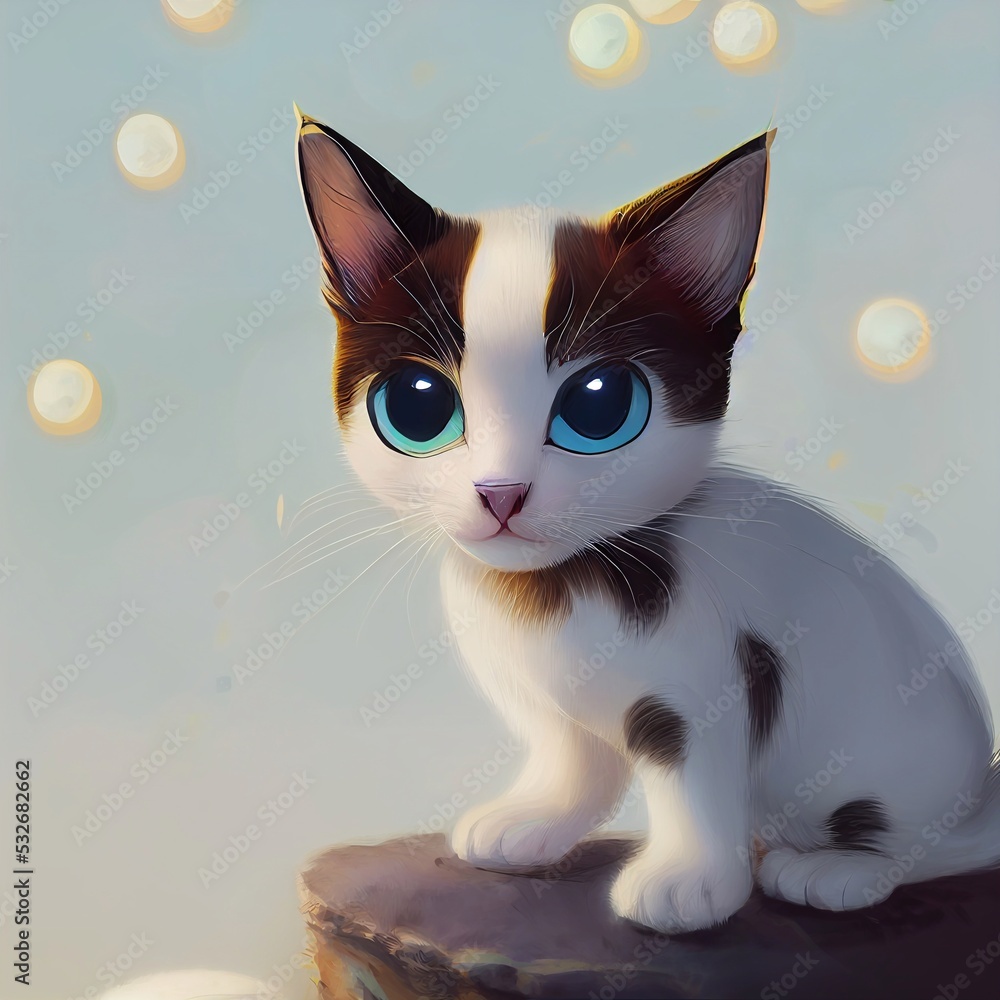 cartoon style kitten, fluffy cute baby Stock Illustration | Adobe Stock