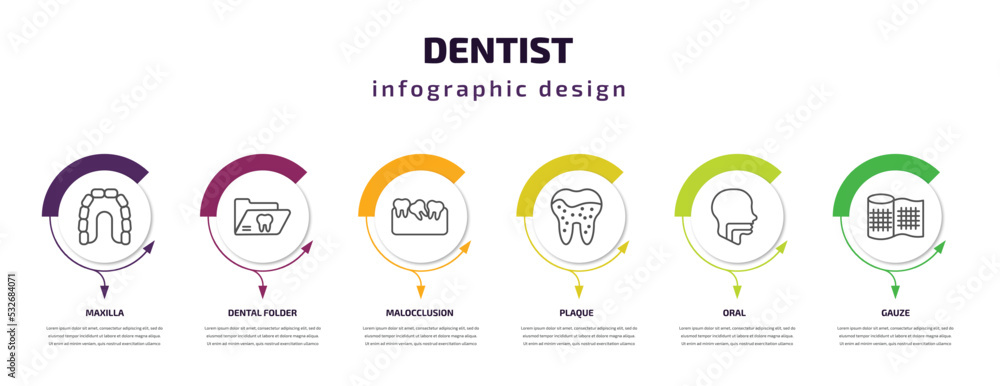 dentist infographic template with icons and 6 step or option. dentist ...