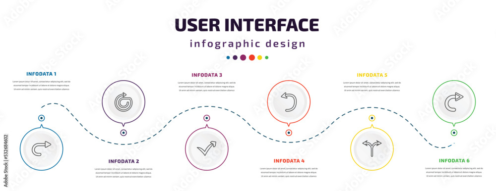 user interface infographic element with icons and 6 step or option. user interface icons such as ...