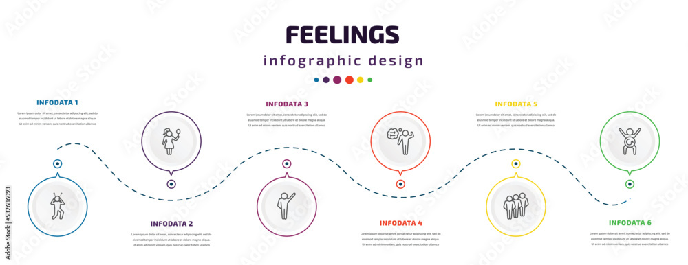 feelings infographic element with icons and 6 step or option. feelings ...