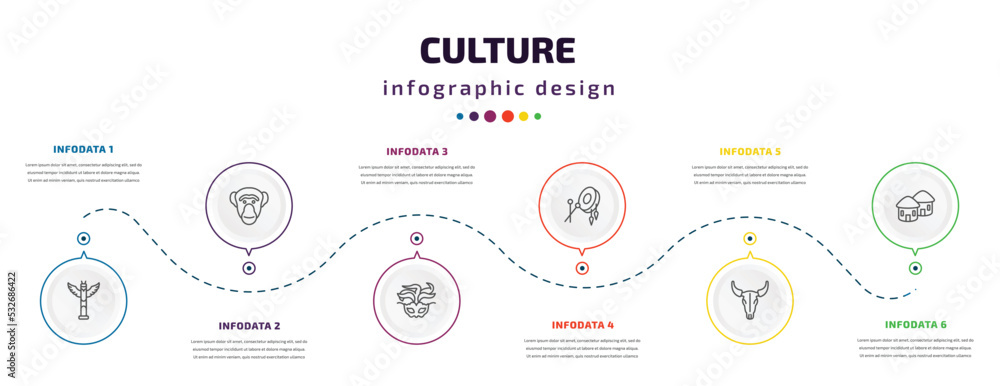 culture infographic element with icons and 6 step or option. culture ...