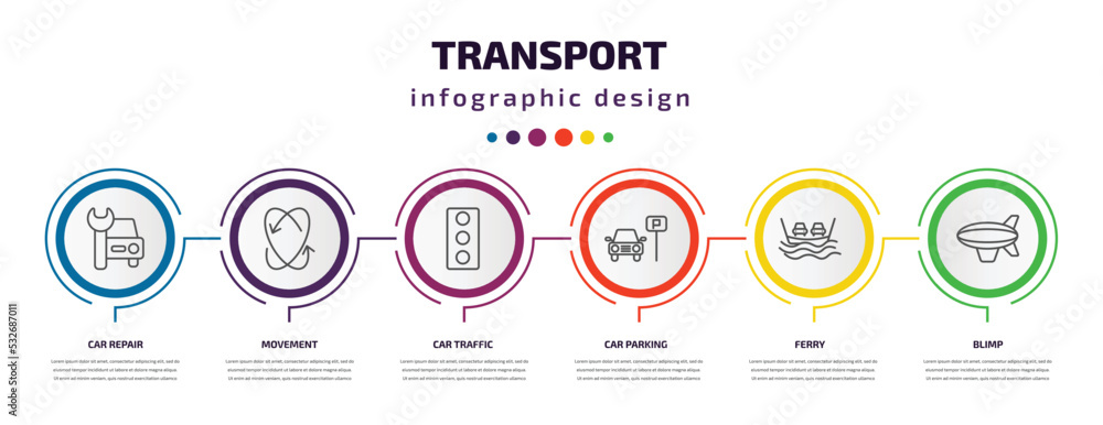 transport infographic template with icons and 6 step or option ...