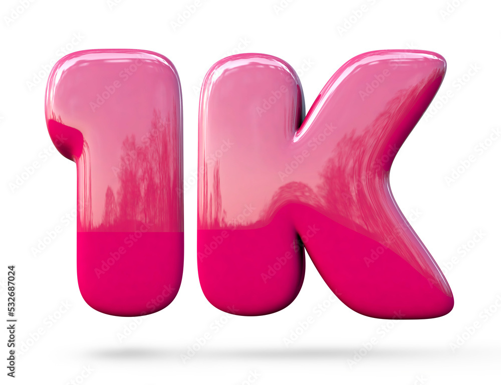 1k 3d isolated on white background. 1k followers, like, subscriber ...