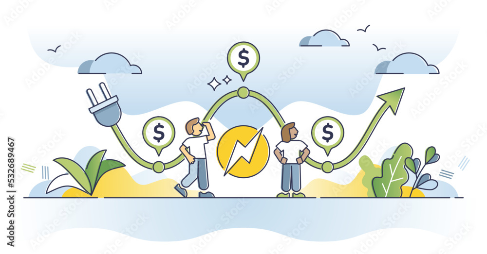 Energy demand or electricity consumption with increased price outline ...