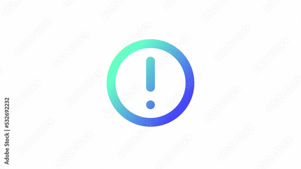 Animated warning gradient ui icon. Circular shaped exclamation mark. Seamless loop 4k video with ...
