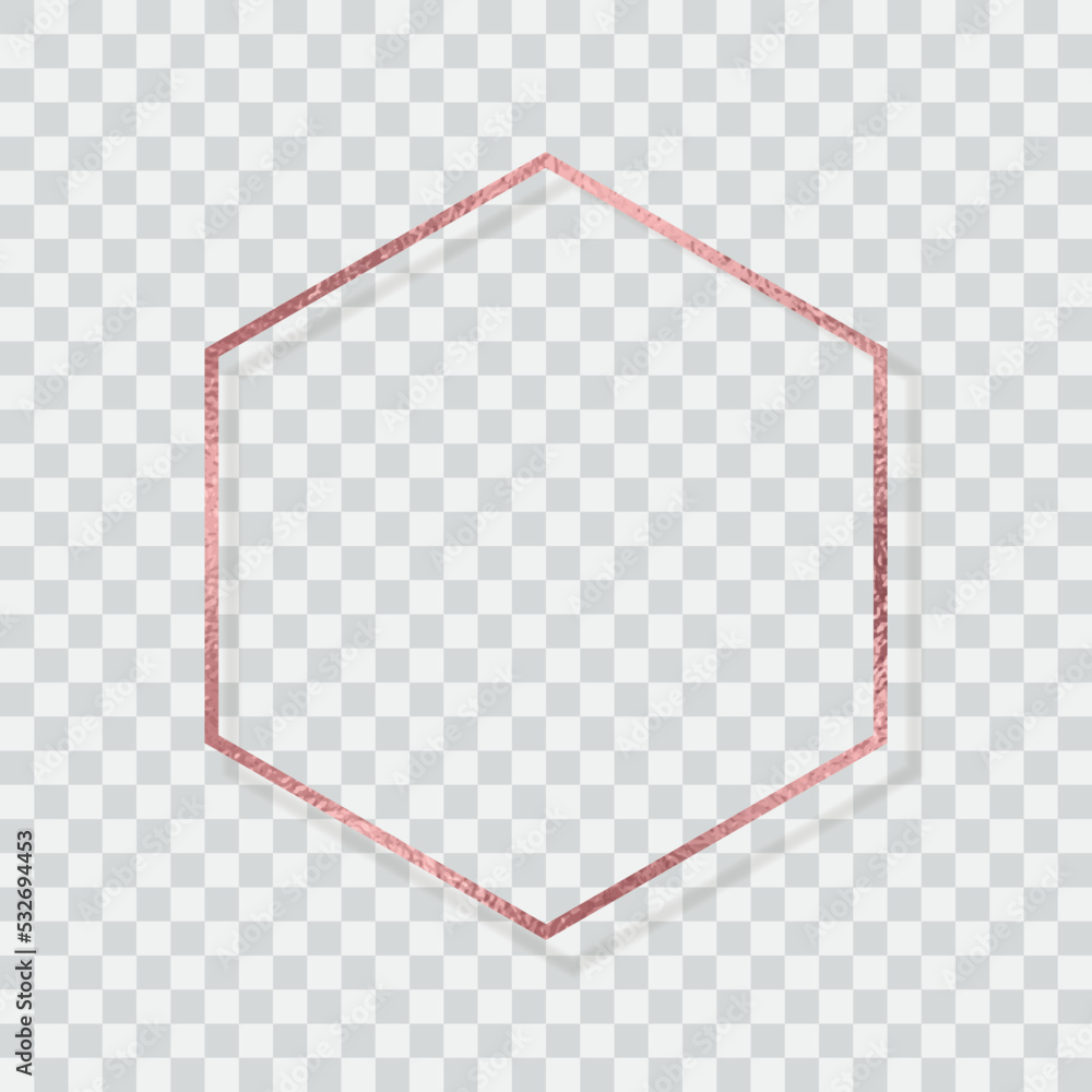Rose gold foil hexagon frame for text, photo, and other artworks. Shiny ...