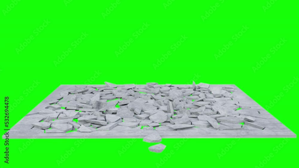 ground destruction on green background. cracked earth animation. 3d ...