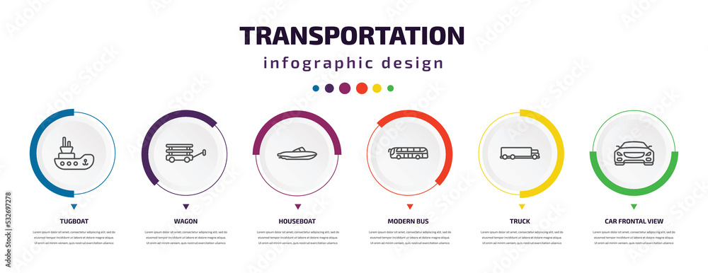 transportation infographic element with icons and 6 step or option ...