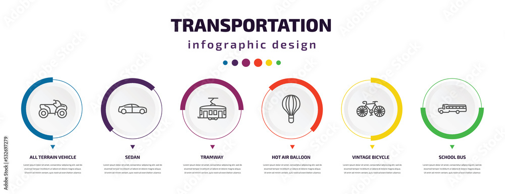 transportation infographic element with icons and 6 step or option ...