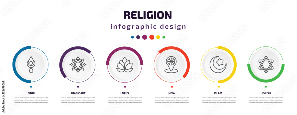 religion infographic element with icons and 6 step or option. religion ...