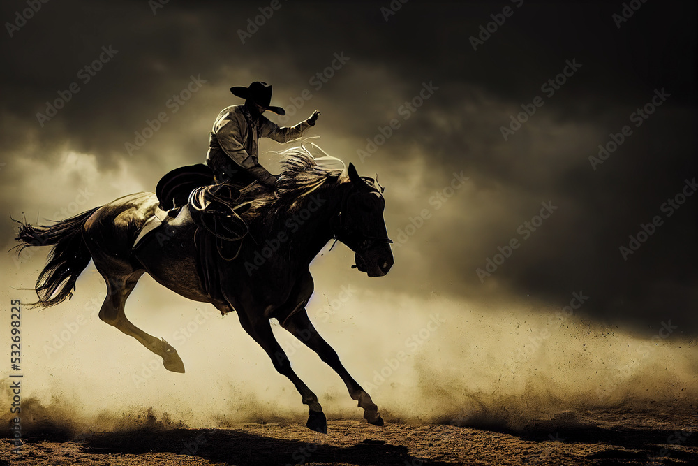 Illustrazione Stock Cowboy taming a wild horse. Dynamic wallpaper ...
