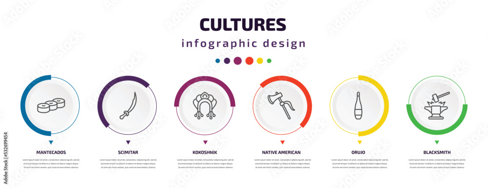 cultures infographic element with icons and 6 step or option. cultures ...