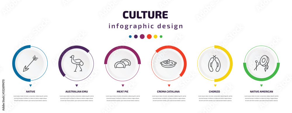 culture infographic element with icons and 6 step or option. culture ...