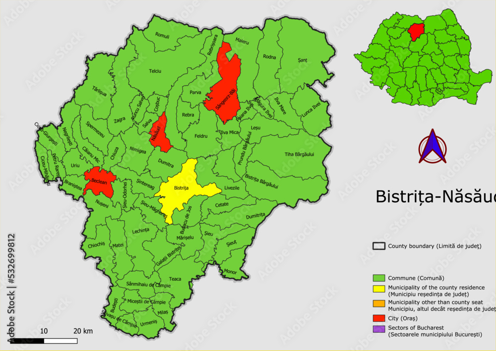 Vector map of the administrative divisions of Bistrita Nasaud county ...