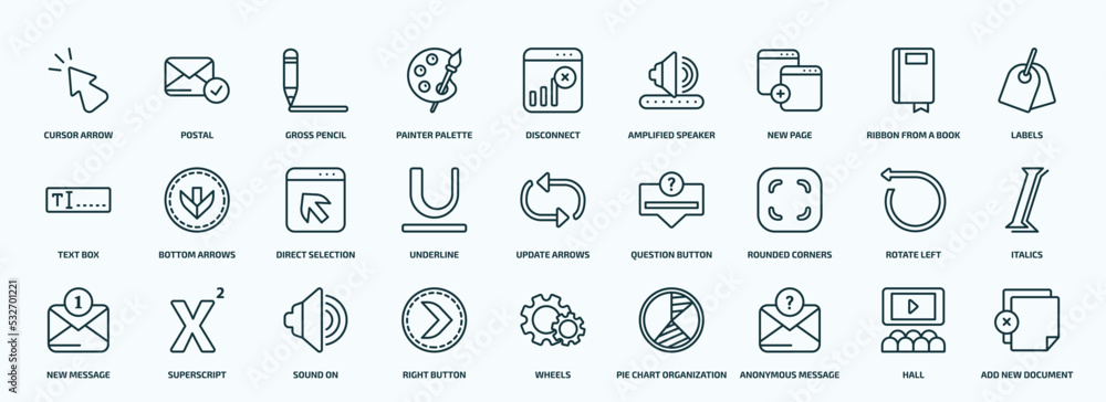 special lineal user interface icons set. outline icons such as cursor arrow, painter palette ...