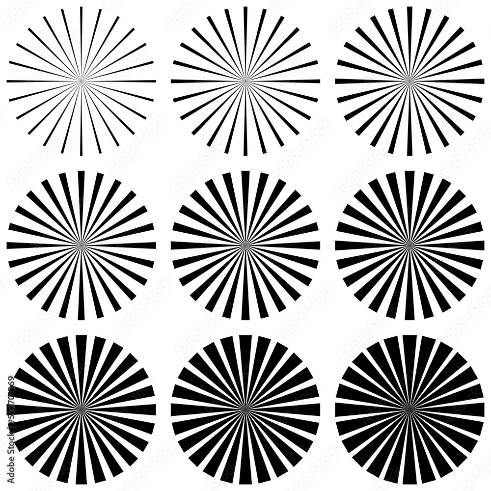 Radiating star rays radial geometry sun, blast section circular beams ...