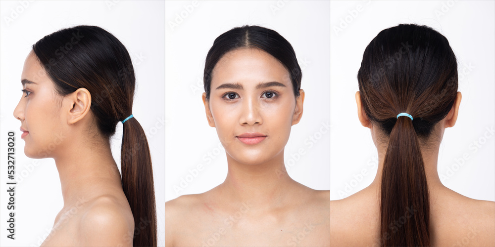 Face Shot Beauty skin 20s Asian Woman has beautiful eyes lips and clean ...