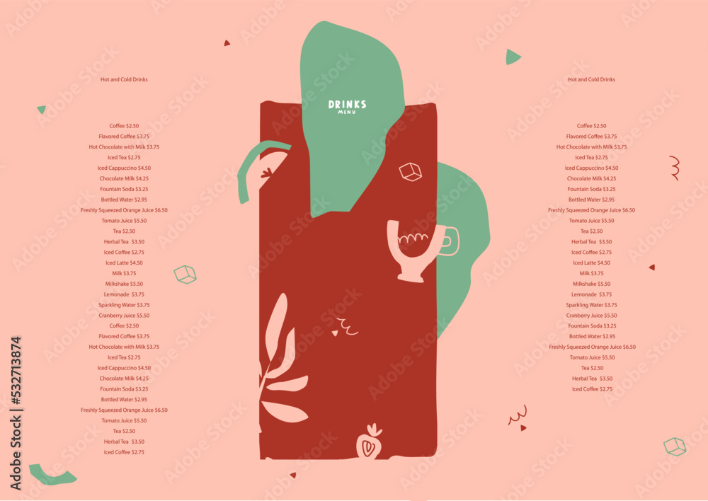 Drinks menu design. Vector layout for a restaurant, a bar near the ...