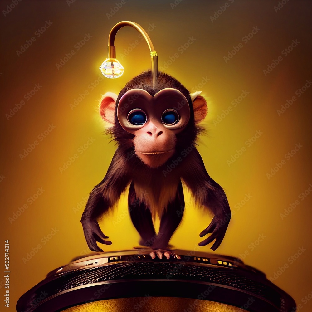 Cute tiny realistic baby monkey, cartoon style Stock Illustration ...