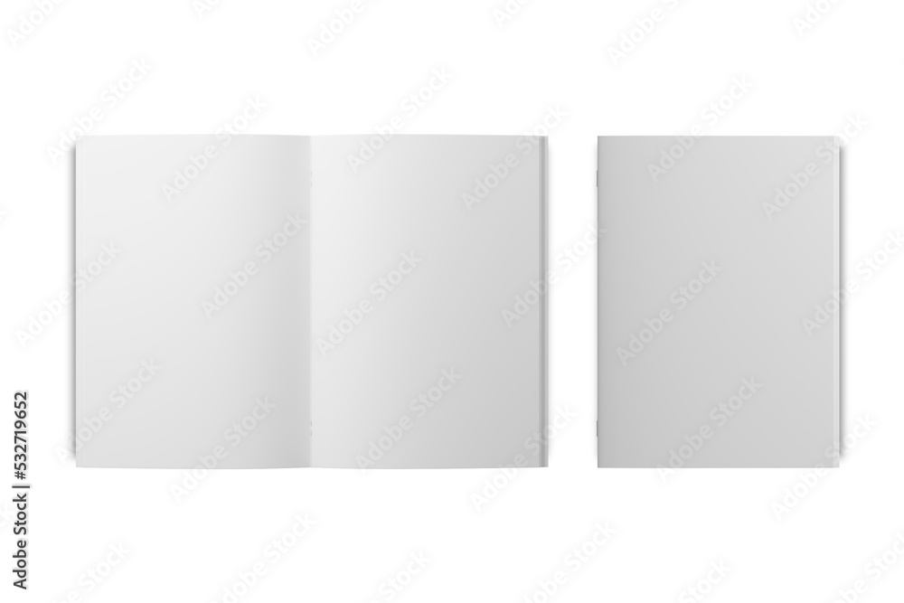 Blank Open and closed brochure mockup isolated on white background. 3d ...
