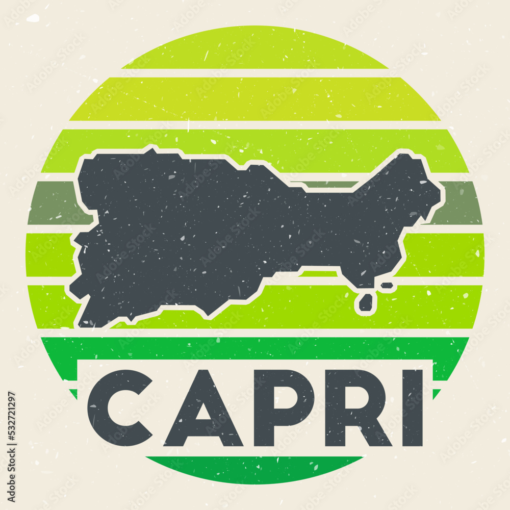 Capri logo. Sign with the map of island and colored stripes, vector ...