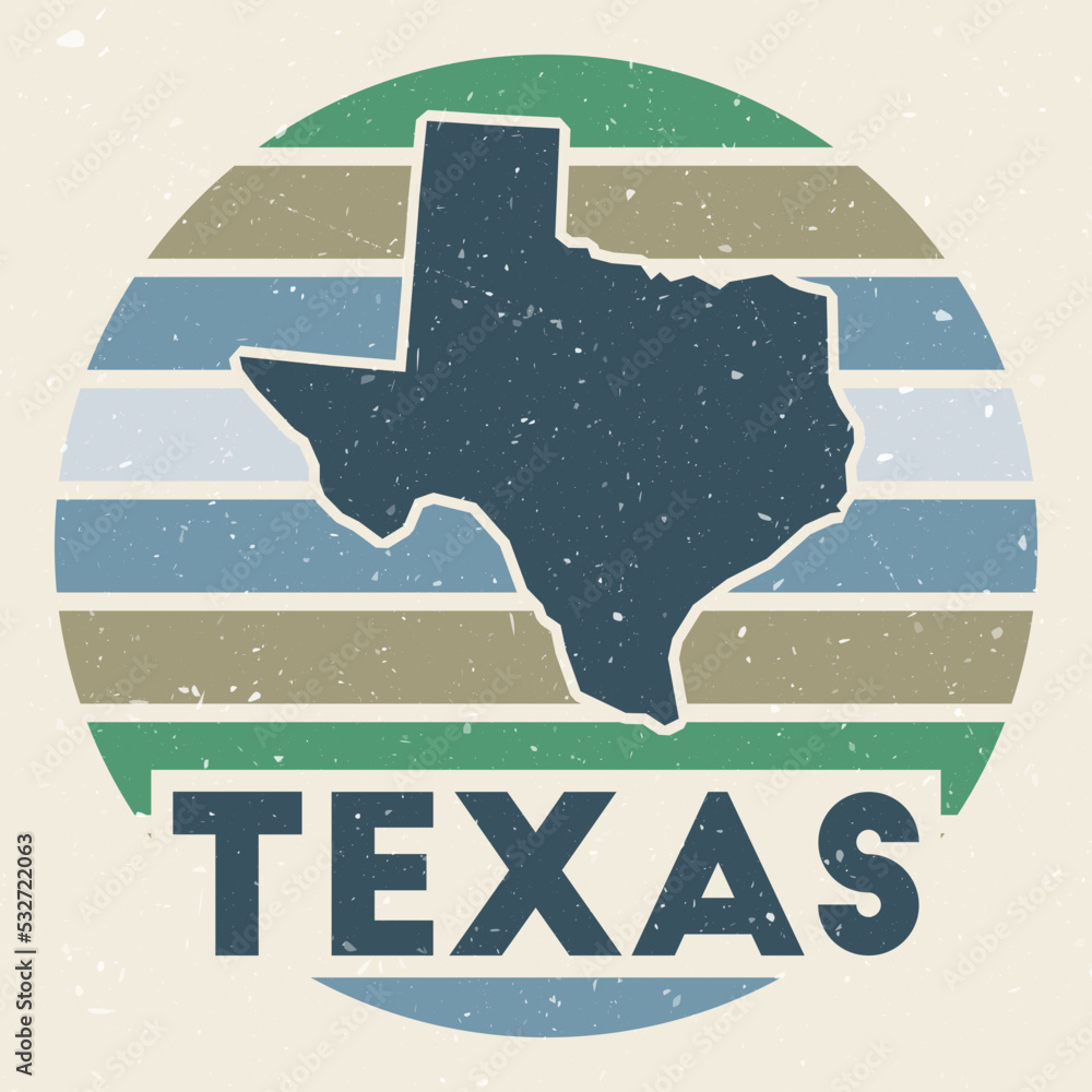 Texas logo. Sign with the map of us state and colored stripes, vector ...
