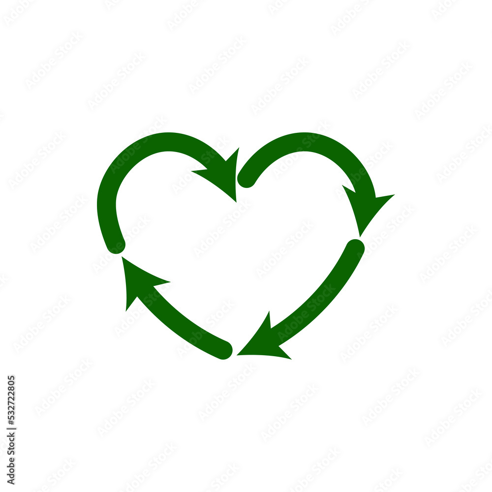 Recycle heart icons. Reuse green ecology symbol. Vector eco circulation ...
