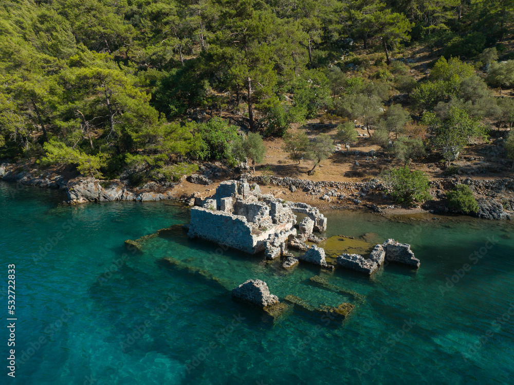 Cleopatra Hammam Bay Drone Photo, Gocek Islands Fethiye, Mugla Turkey ...