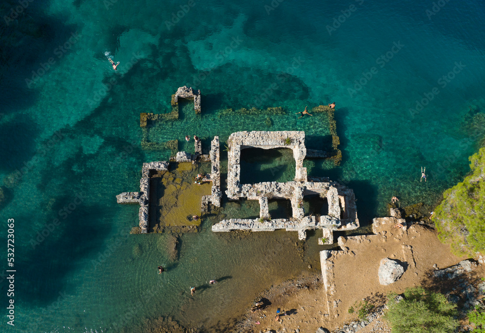 Cleopatra Hammam Bay Drone Photo, Gocek Islands Fethiye, Mugla Turkey ...