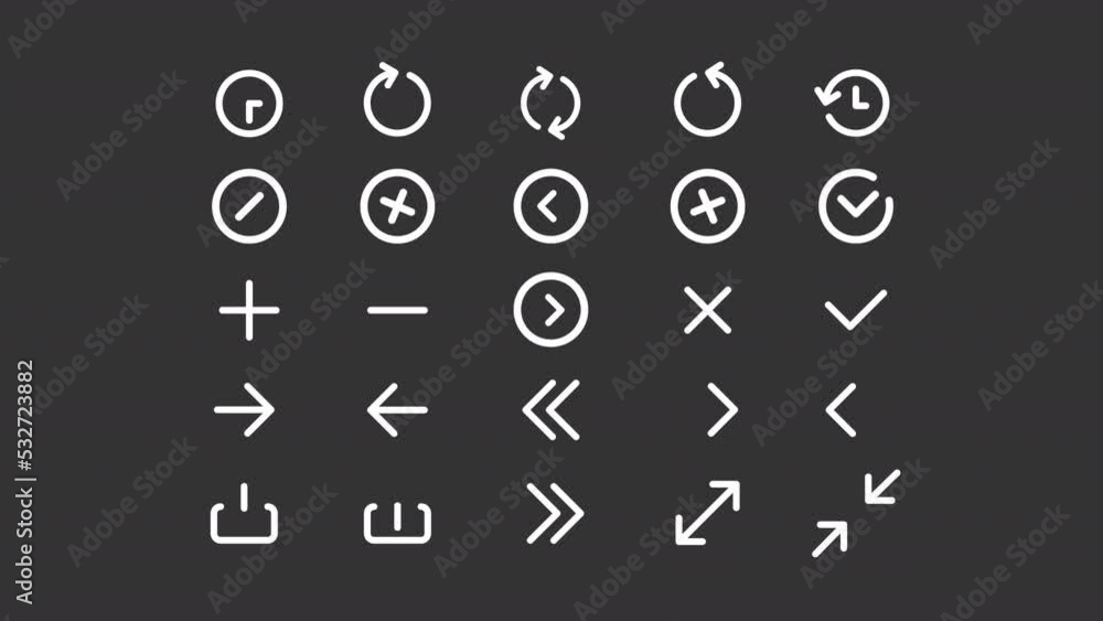 Animated control white line ui icons. Navigation buttons. Seamless loop ...