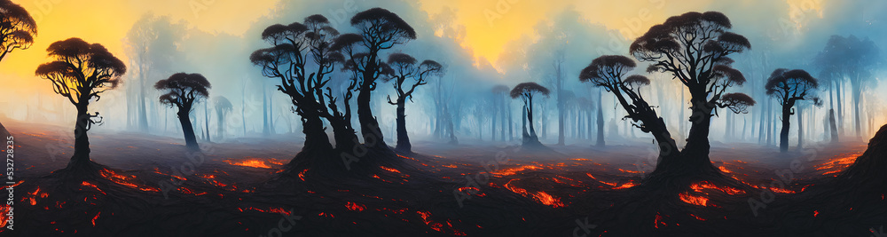 Artistic concept painting of a devastated land by climate change ...