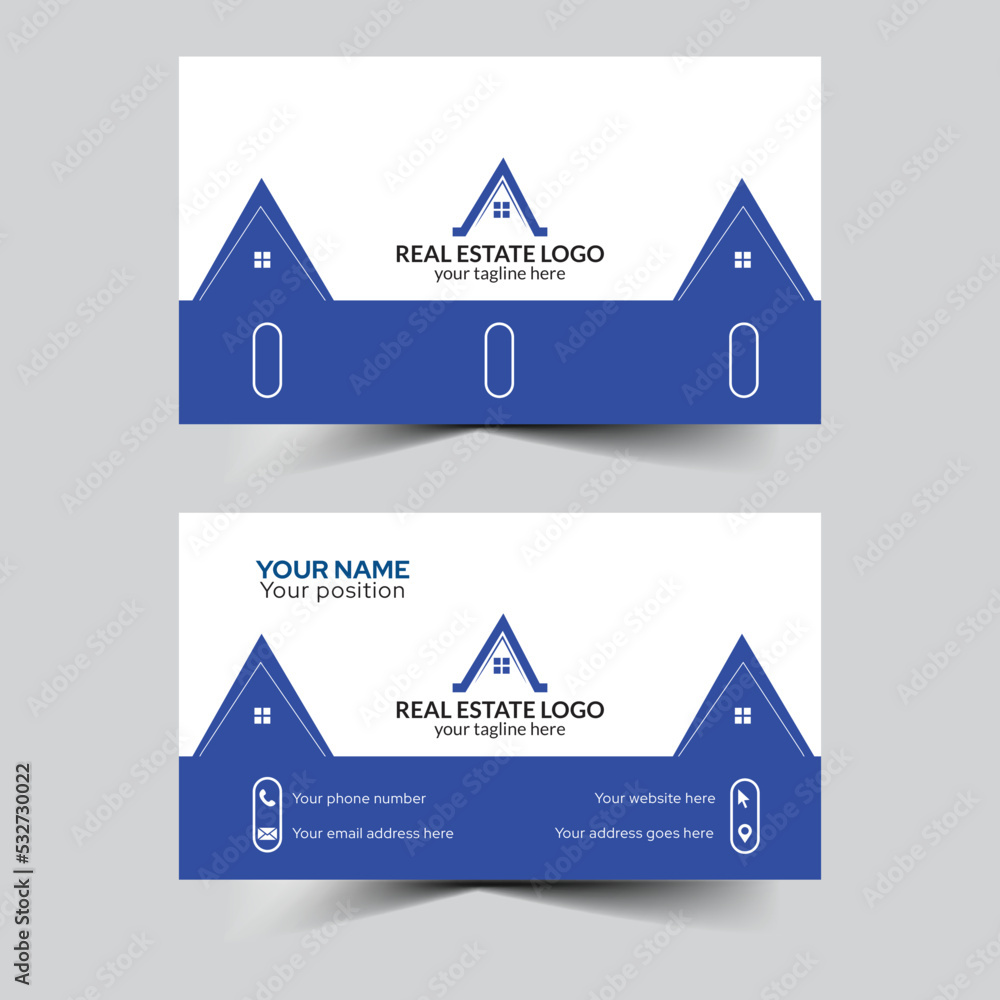 professional modern blue and white real estate business card template ...