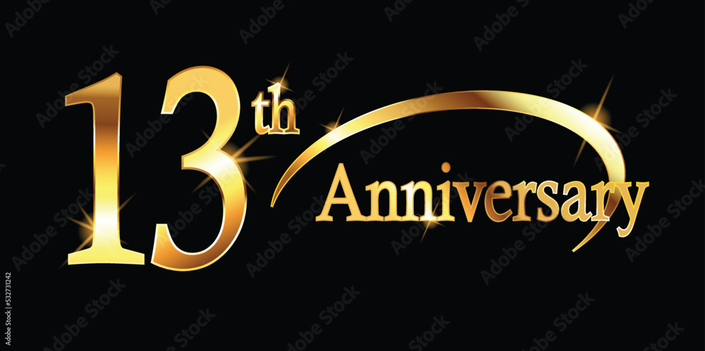 13th Anniversary celebration. Gold Luxury Banner of 13th Anniversary ...