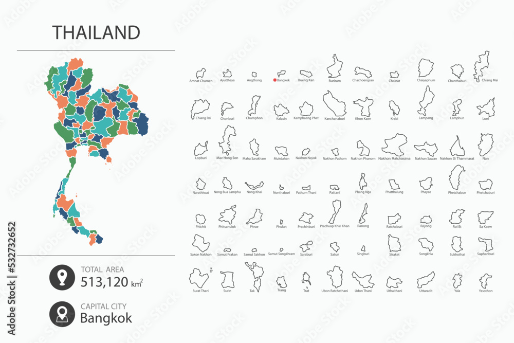 Map of Thailand with detailed country map. Map elements of cities ...