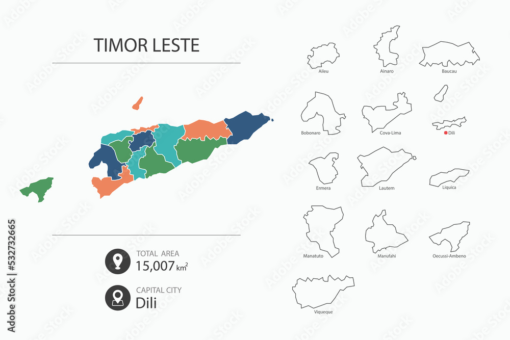 Map of Timor Leste with detailed country map. Map elements of cities ...