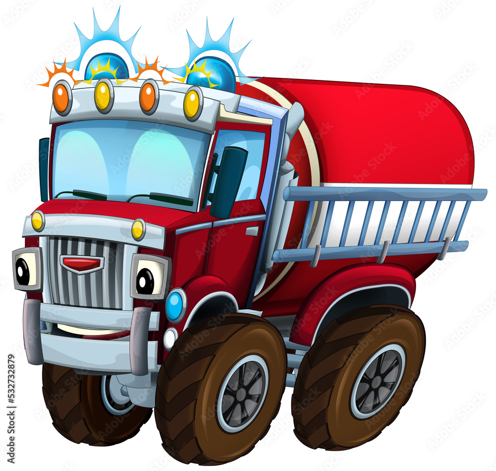 Cartoon funny bus firetruck isolated illustration for children Stock ...