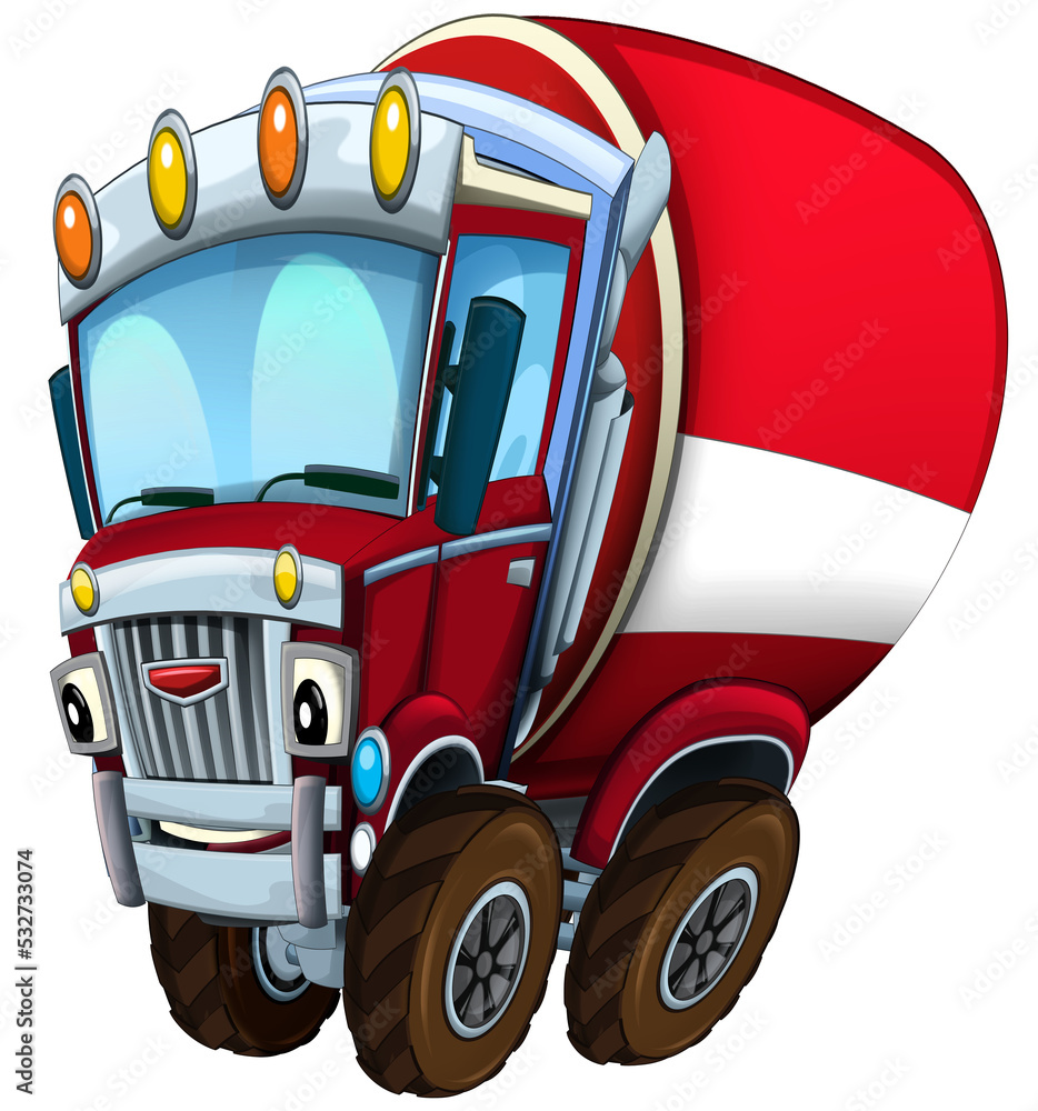 Cartoon happy and funny cartoon fire fireman bus isolated illustration ...