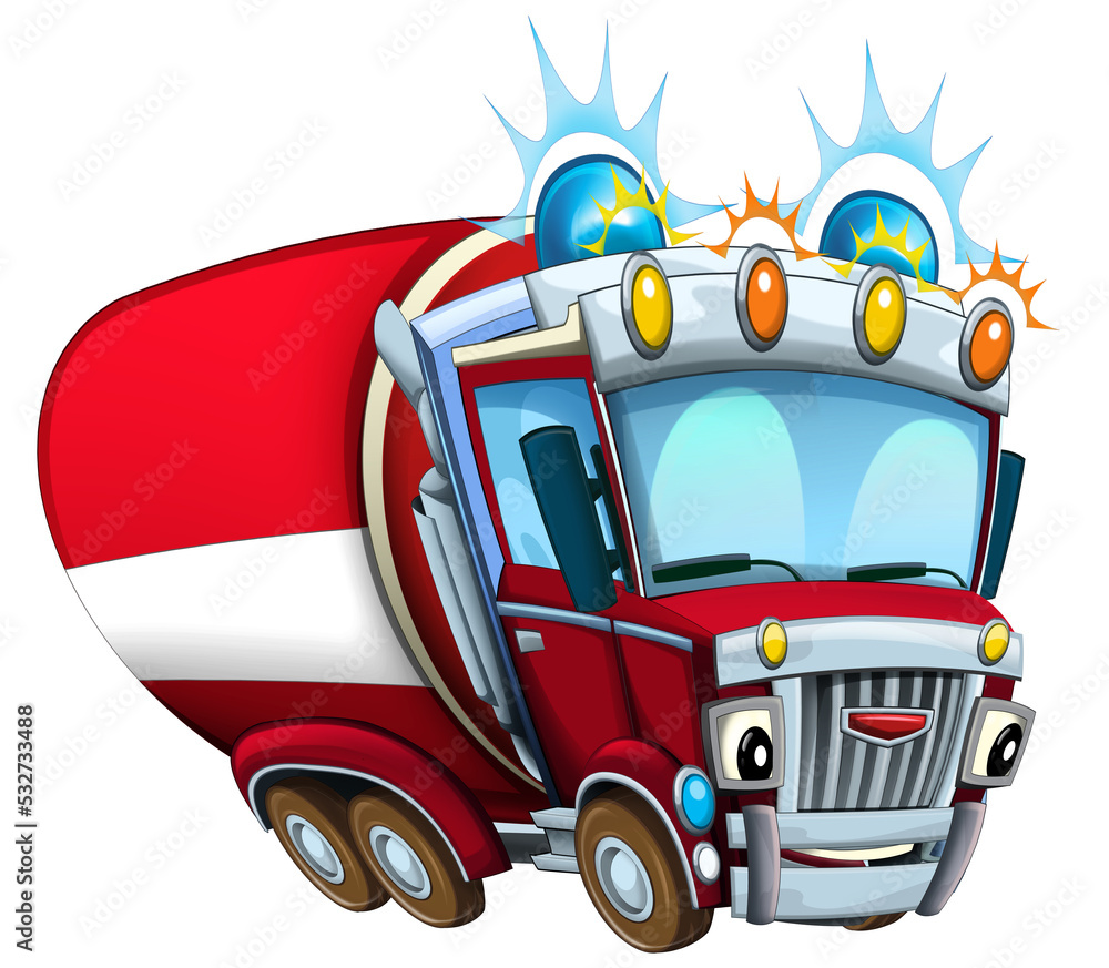 Cartoon happy and funny cartoon fire fireman bus isolated illustration ...