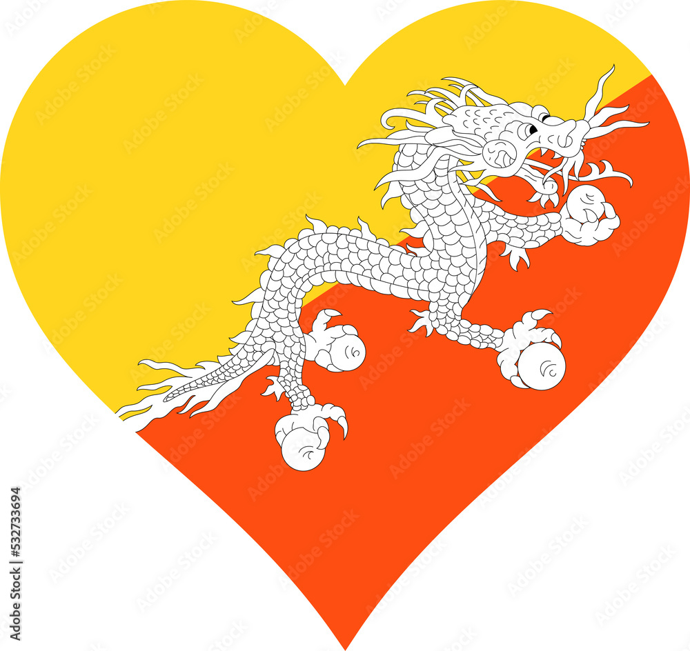 Bhutan Heart Flag. Transparent PNG Flattened JPEG JPG. Bhutanese Love ...