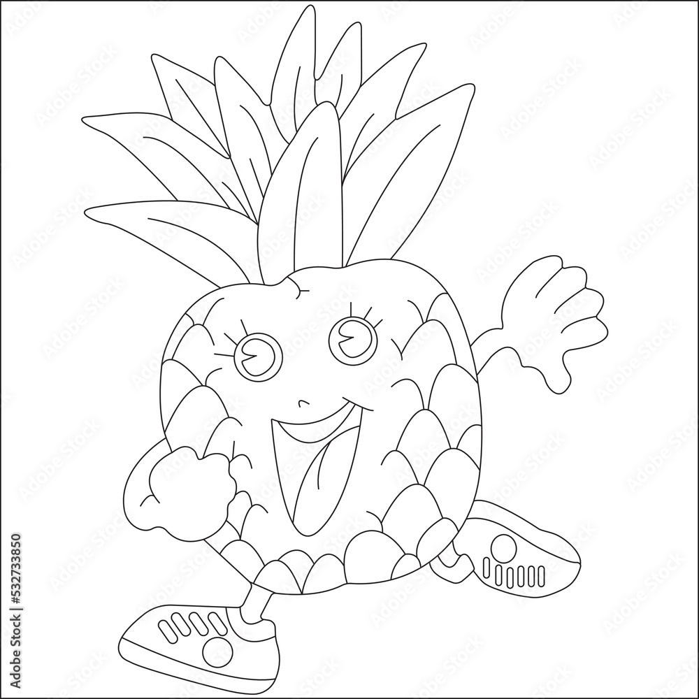 funny fruits coloring page for kids Stock Vector | Adobe Stock